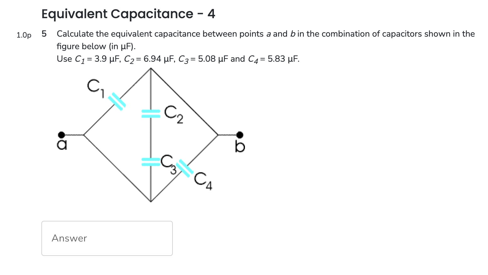 Solved Equivalent Capacitance - 41.0p 5 ﻿Calculate the | Chegg.com