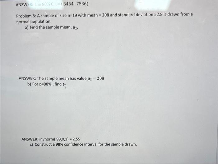 Solved Problem 1): (Section 7.1) Use the TI-84 calculator to | Chegg.com
