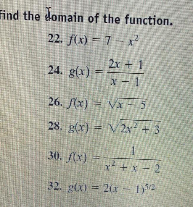 Solved ind the domain of the function. 22. f(x)=7−x2 24. | Chegg.com Solved ind the domain of the function. 22. f(x)=7−x2 24. | Chegg.com