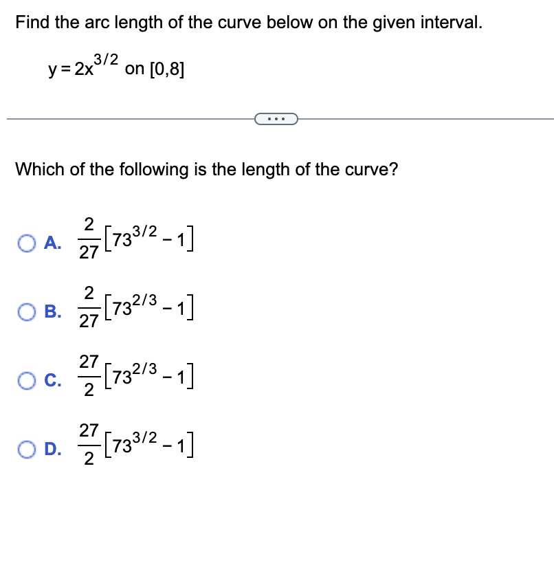 Solved Find the arc length of the curve below on the given | Chegg.com