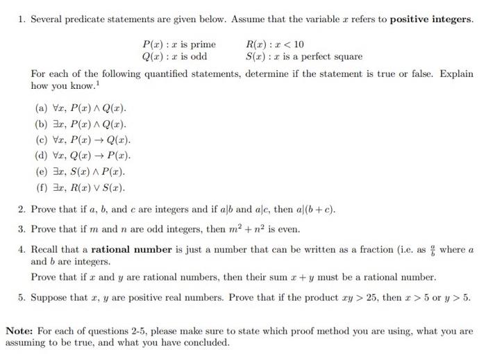 Solved 1. Several predicate statements are given below. | Chegg.com