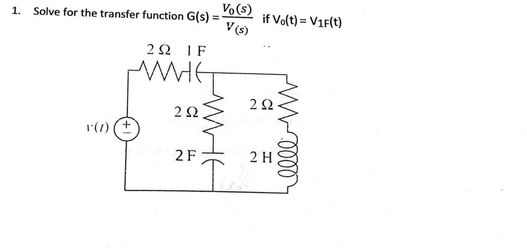 Solved Solve for the transfer function G(s)=V0(s)V(s) ﻿if | Chegg.com