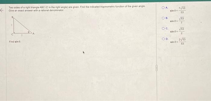 Solved Two sides of a right triangle ABC (C is the night | Chegg.com
