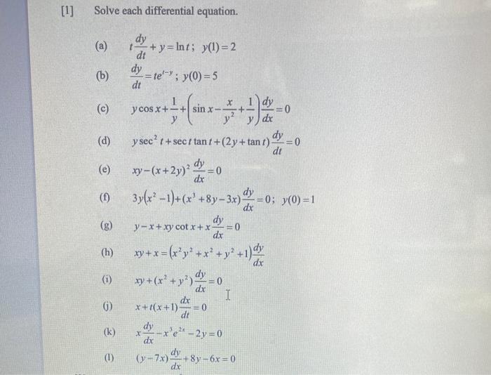 Solved [1] Solve each differential equation. (a) | Chegg.com