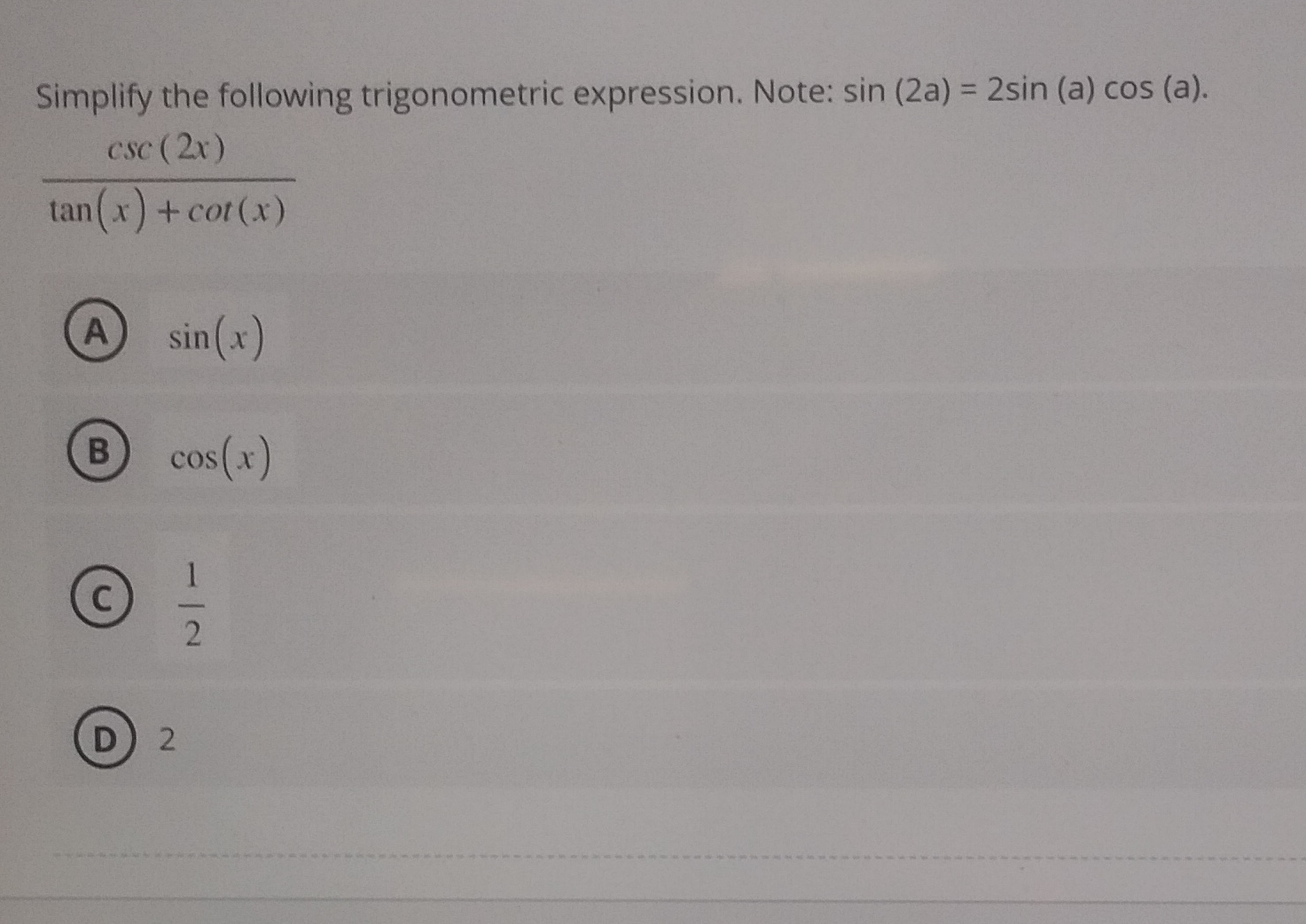 Solved Simplify the following trigonometric expression. | Chegg.com