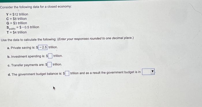Solved Consider the following data for a closed economy: | Chegg.com