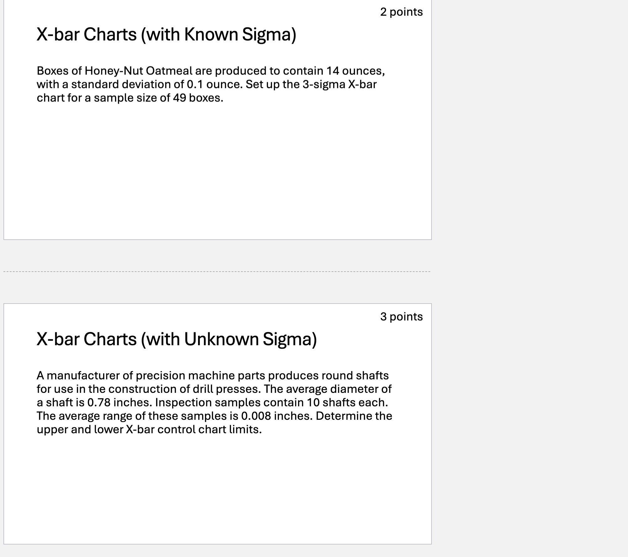 Solved X-bar Charts (with Unknown Sigma)A manufacturer of | Chegg.com