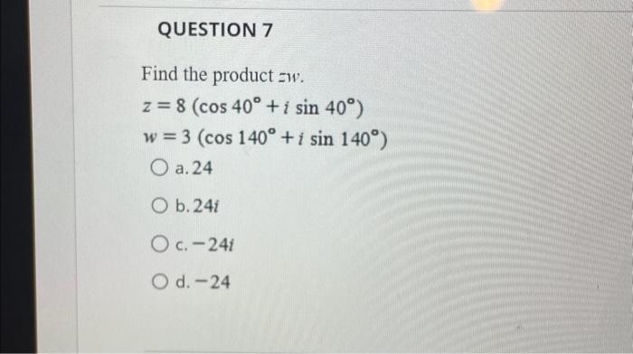 Solved Find the product zw. | Chegg.com