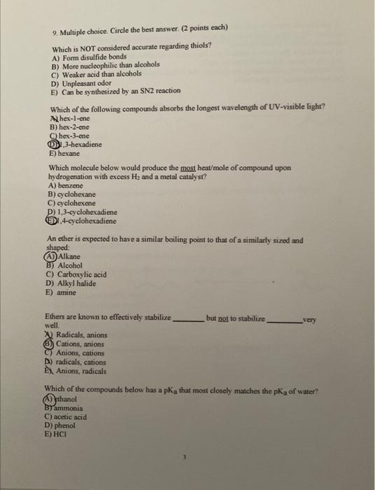 Solved 9. Multiple choice. Circle the best answer. (2 points | Chegg.com