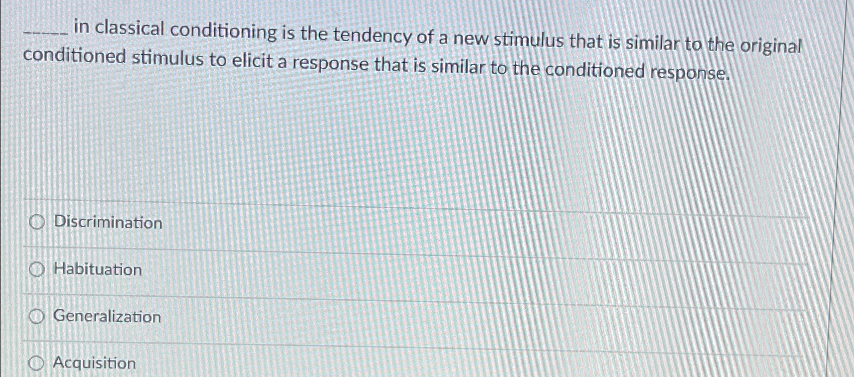 Solved in classical conditioning is the tendency of a new | Chegg.com