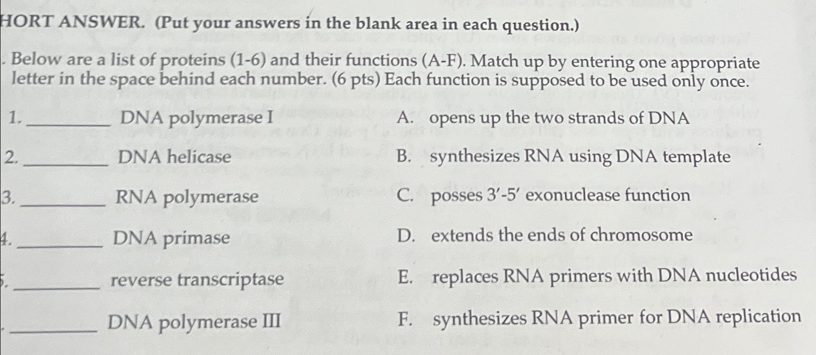 Solved HORT ANSWER. (Put your answers in the blank area in | Chegg.com
