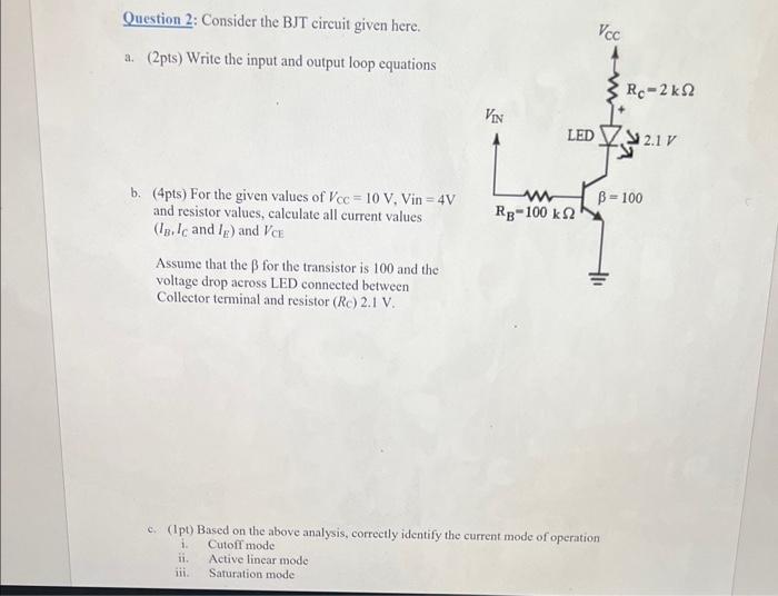 Solved Question 2: Consider the BJT circuit given here. a. | Chegg.com