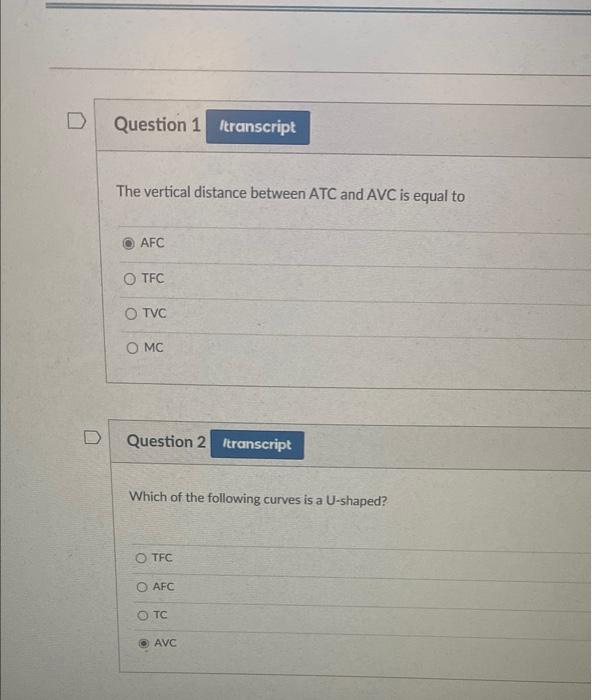 Solved The vertical distance between ATC and AVC is equal to | Chegg.com