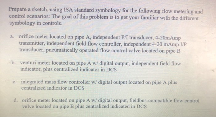 Prepare a sketch, using ISA standard symbology for | Chegg.com