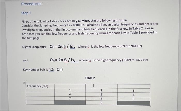 Solved Fill out the following Table 2 for each key number. | Chegg.com