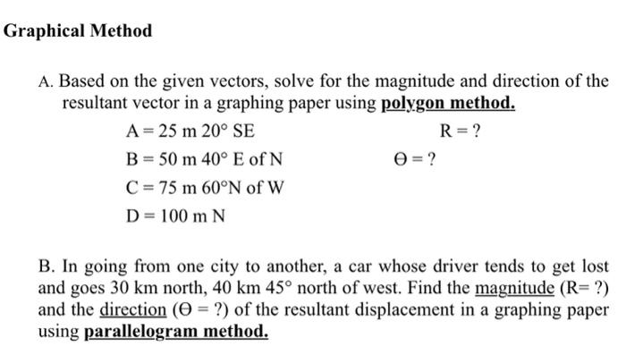 Solved Graphical Method A. Based on the given vectors, solve | Chegg.com