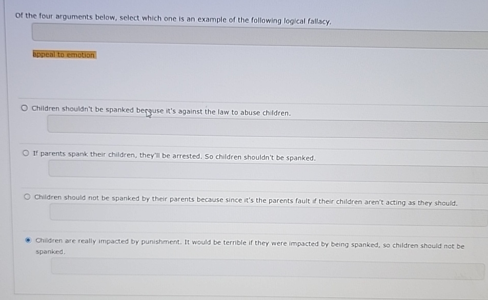 Solved Of the four arguments below, select which one is an | Chegg.com