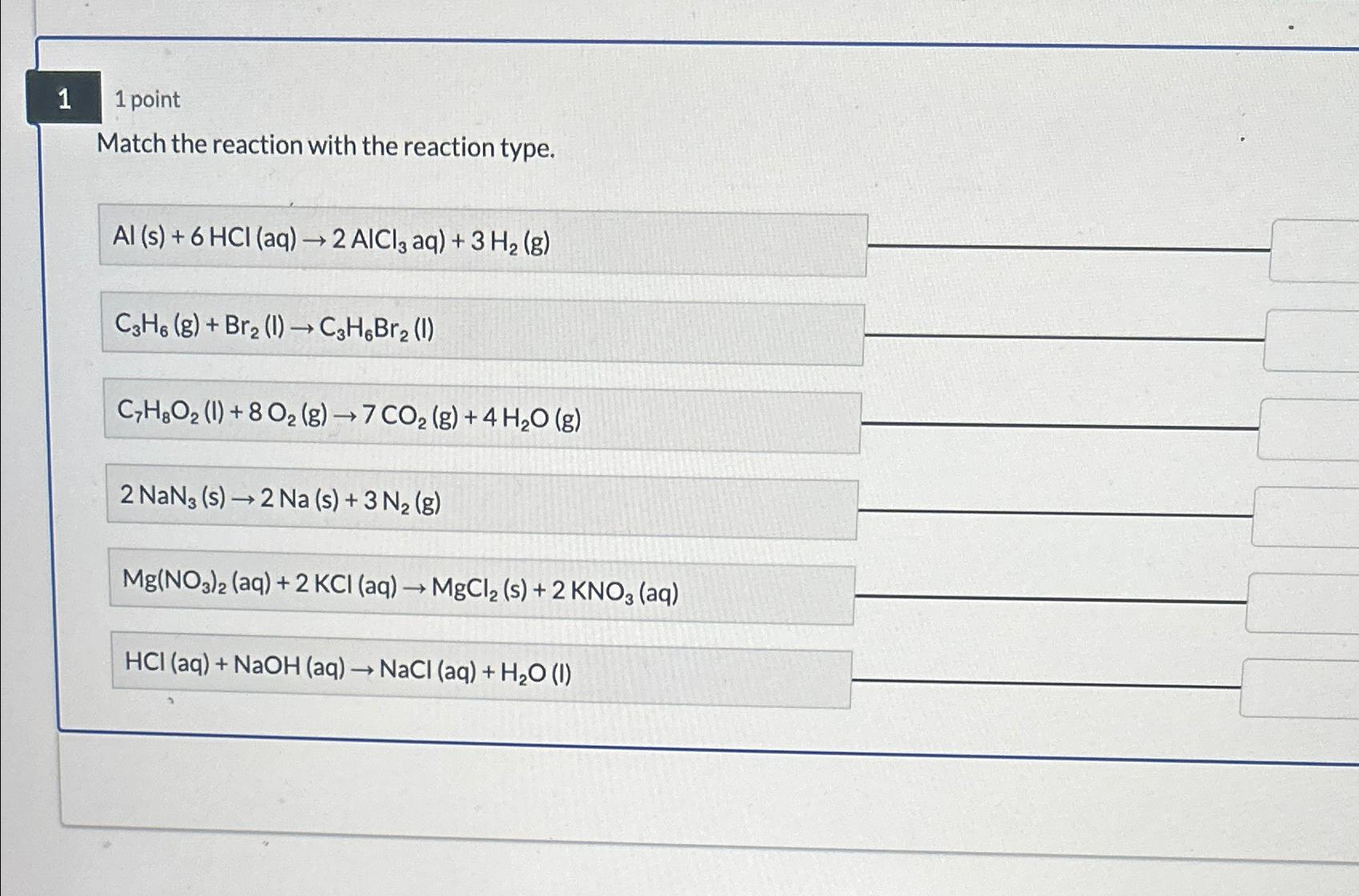 Solved 11 ﻿pointMatch the reaction with the reaction | Chegg.com