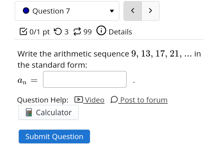 Solved Is the sequence an=4n−16 arithmetic? Your answer is | Chegg.com