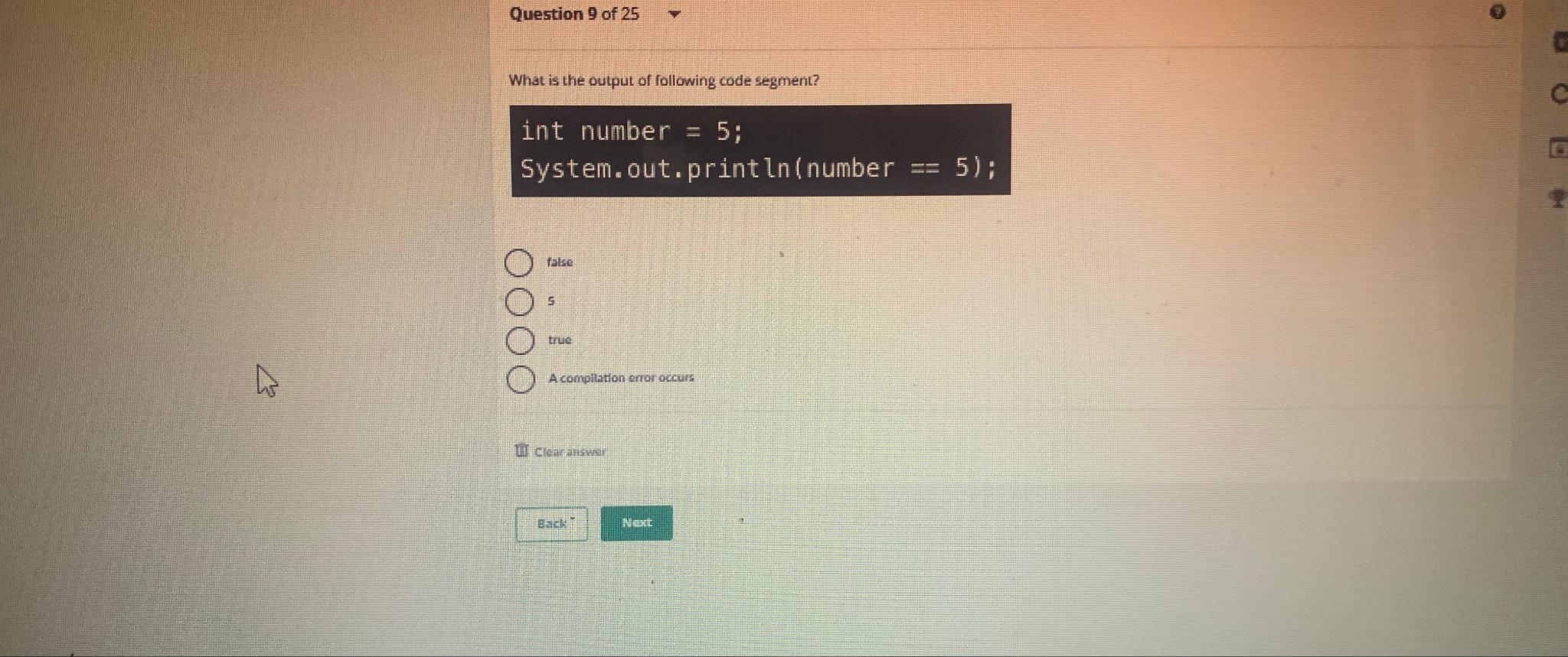 Solved Question 9 ﻿of 25What is the output of following code | Chegg.com