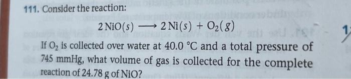 Solved 111. Consider the reaction: 2NiO(s) 2Ni(s)+O2(g) If | Chegg.com