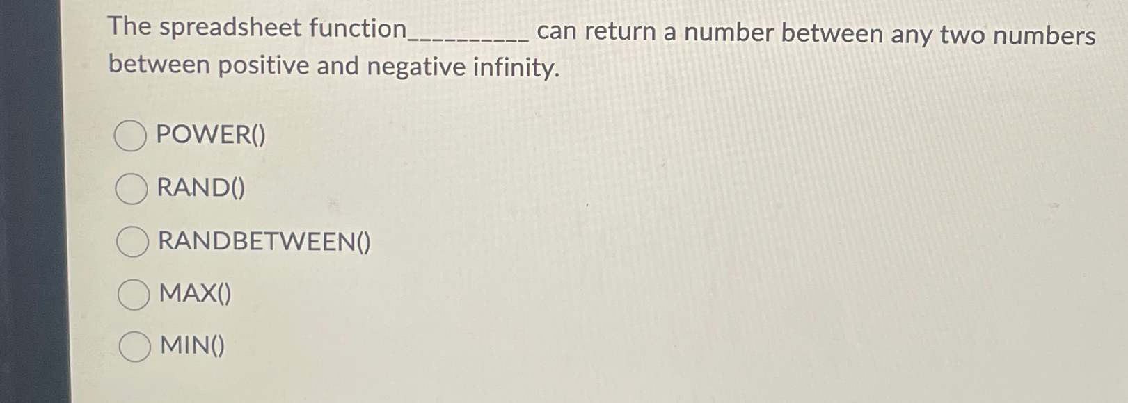 Solved The spreadsheet function can return a number between | Chegg.com