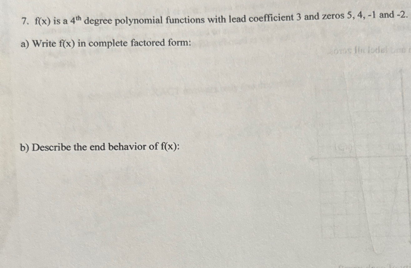 Solved f(x) ﻿is a 4th ﻿degree polynomial functions with | Chegg.com