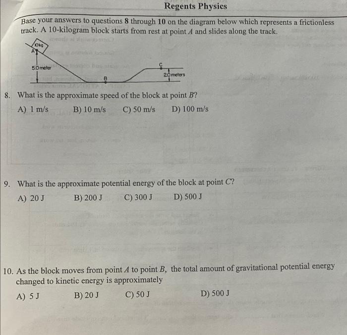 Solved Regents Physics Base your answers to questions 8 | Chegg.com