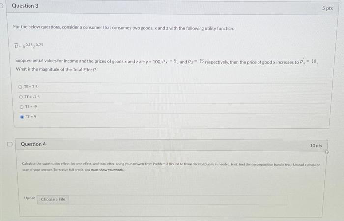 Solved For the below questions, consider a consumer that | Chegg.com