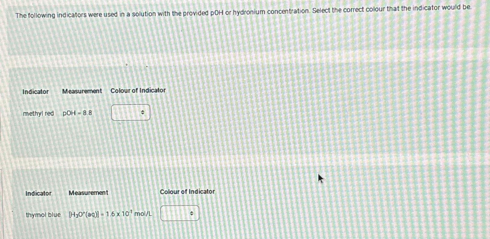 Solved The following indicators were used in a solution with | Chegg.com