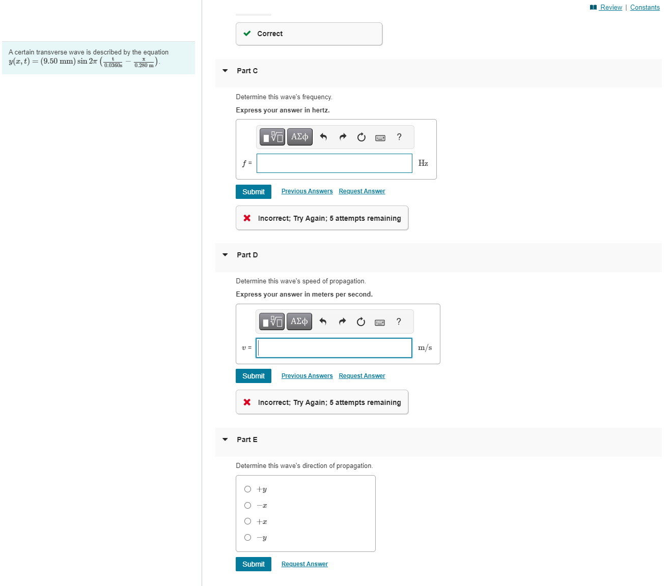 Solved ANSWER PART C D AND EA certain transverse wave is | Chegg.com