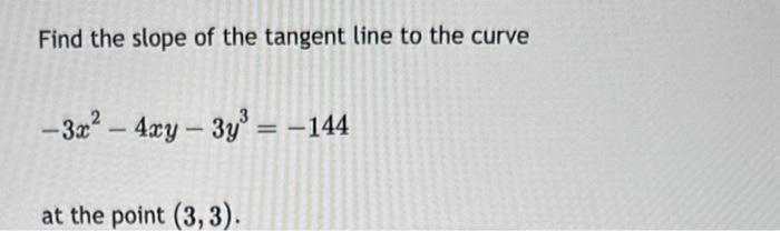 Solved Find the slope of the tangent line to the curve | Chegg.com