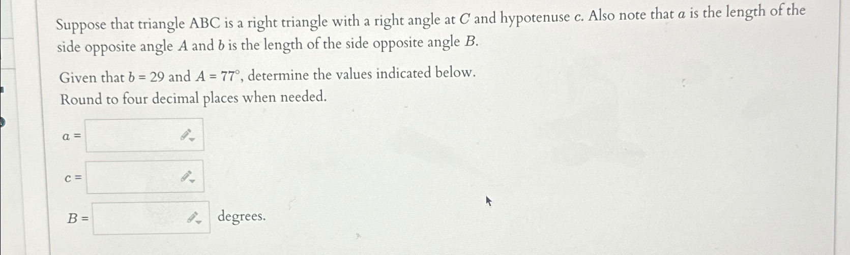 Solved Suppose that triangle ABC is a right triangle with a | Chegg.com