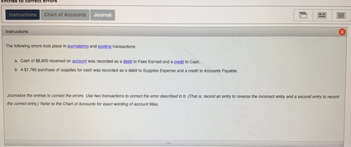 Solved Instructions x The following errors took place in | Chegg.com