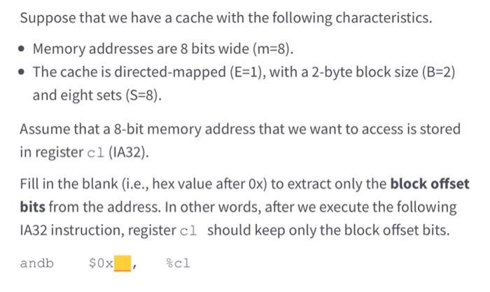 Solved Suppose that we have a cache with the following | Chegg.com