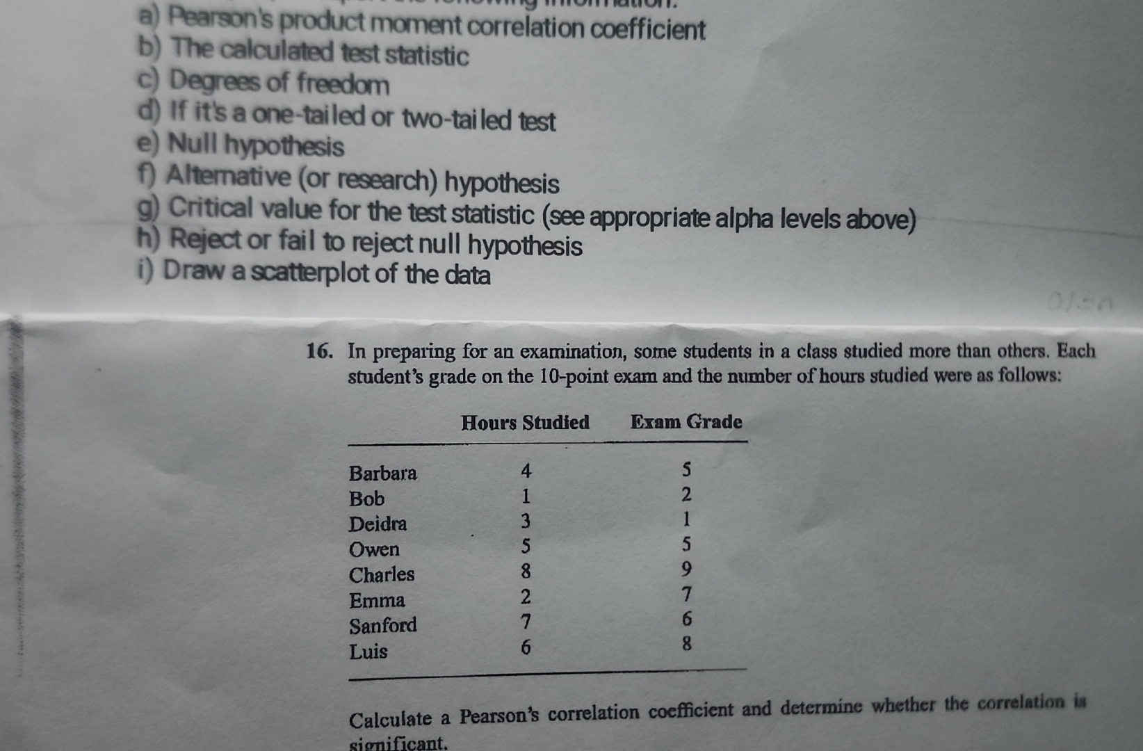 Solved a) ﻿Pearson's product moment correlation | Chegg.com