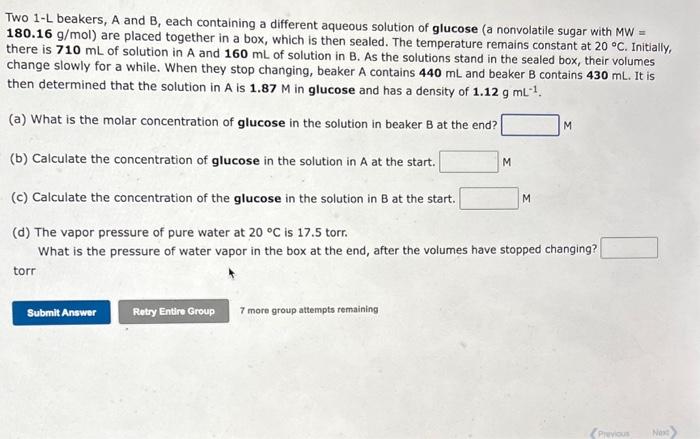 Solved Two 1-L beakers, A and B, each containing a different | Chegg.com