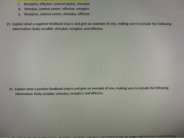 Solved c. Receptor, effector, control center, stimulus d. | Chegg.com