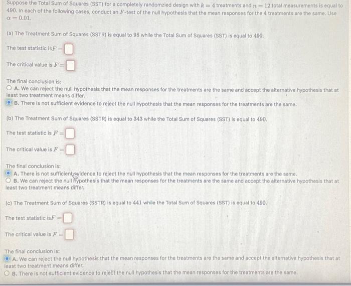Solved Suppose the Total Sum of Squares (SST) for a | Chegg.com