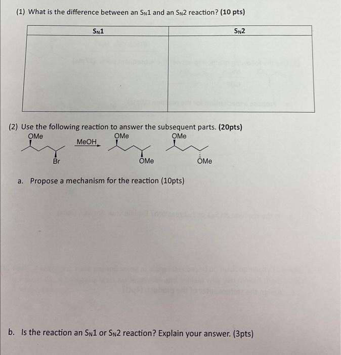 Solved (1) What is the difference between an SN1 and an SN2 | Chegg.com