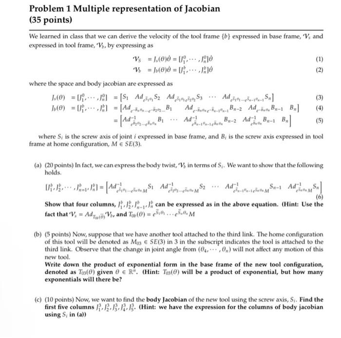 Solved Problem 1 Multiple representation of Jacobian (35 | Chegg.com