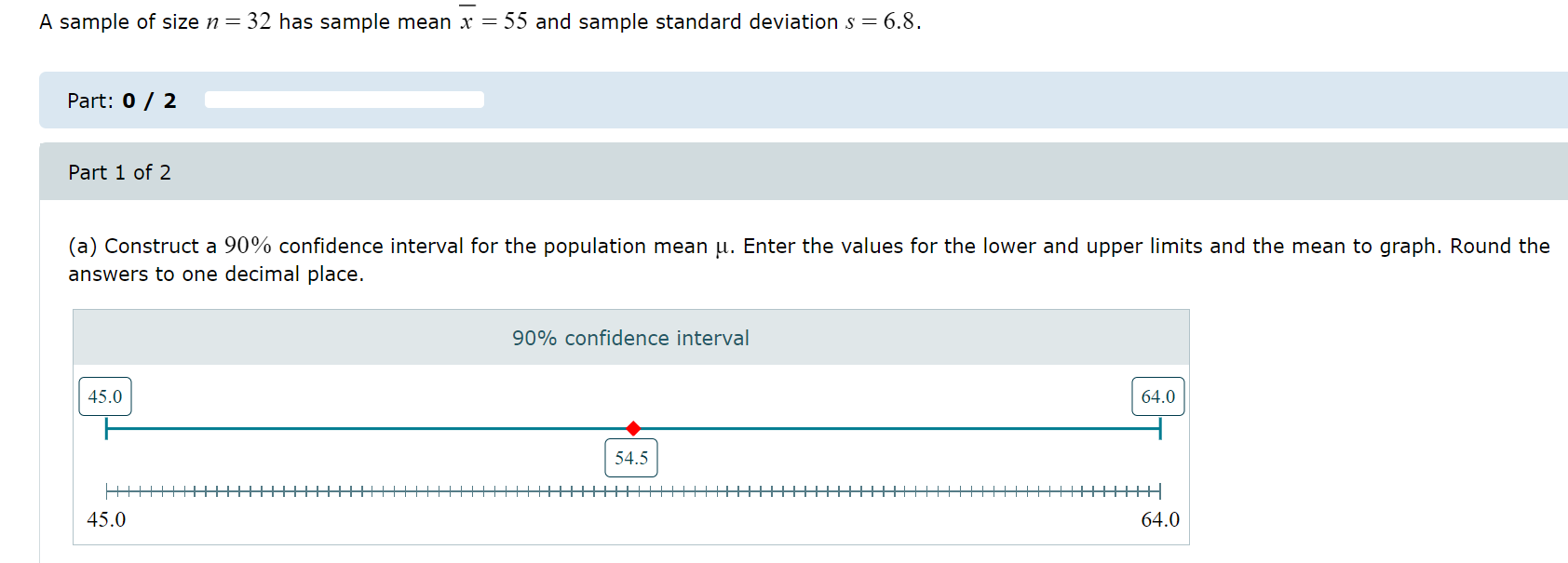 A sample of size n=32 ﻿has sample mean x‾=55 ﻿and | Chegg.com