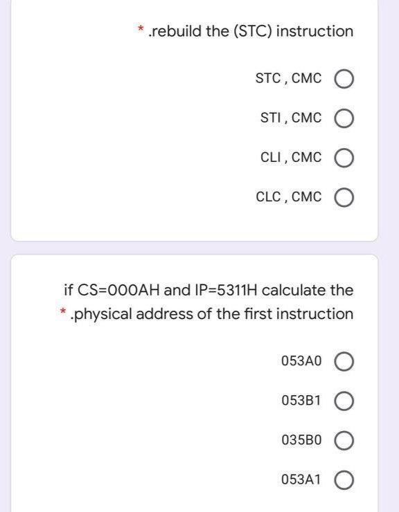 Solved .rebuild the (STC) instruction STC, CMC O STI, CMC O | Chegg.com