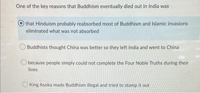 One of the key reasons that Buddhism eventually died | Chegg.com