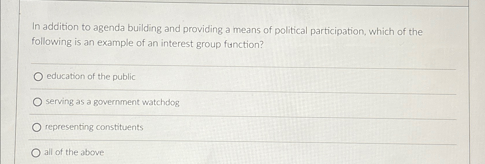 Solved In addition to agenda building and providing a means | Chegg.com