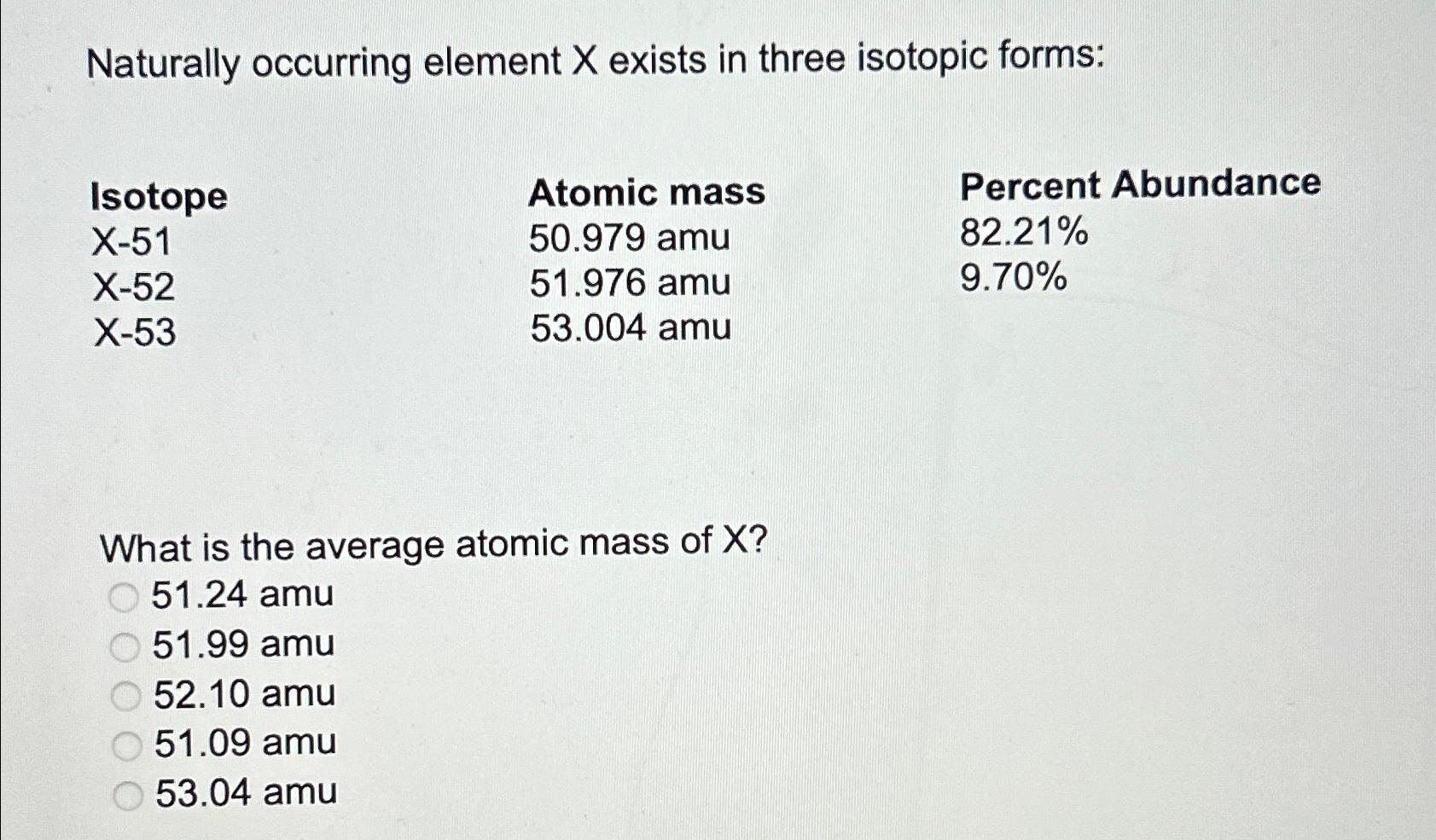 Solved Naturally occurring element x ﻿exists in three | Chegg.com
