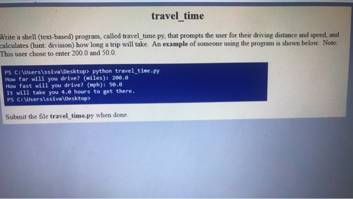 Solved travel_time Write a shell (text-based) program, | Chegg.com