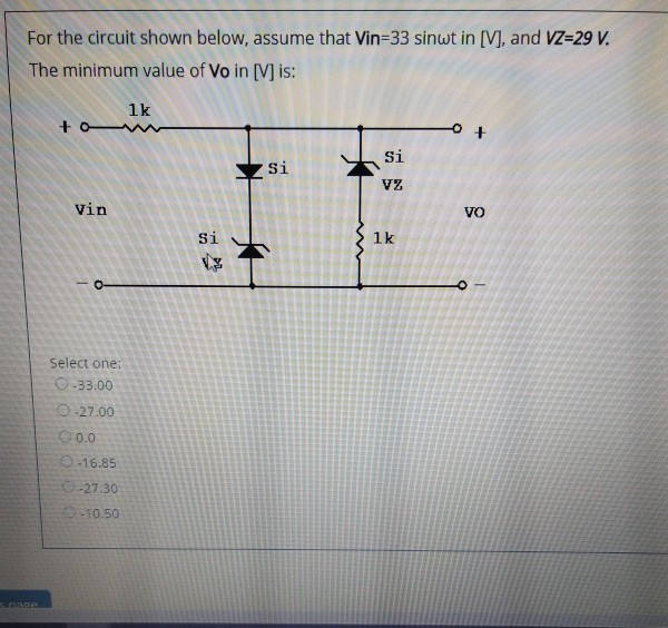 Solved For the circuit shown below, assume that Vin=33 sinwt | Chegg.com