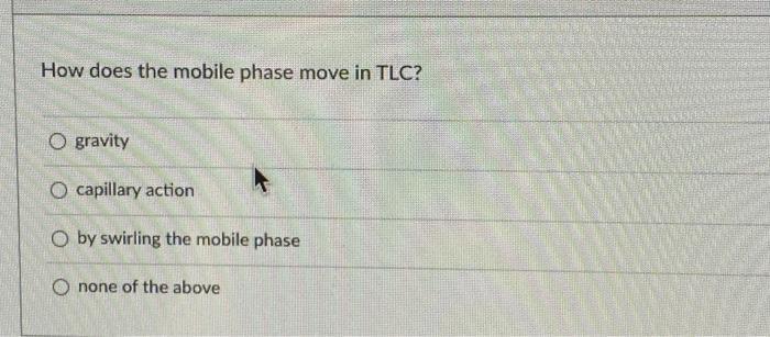Solved How does the mobile phase move in TLC? gravity | Chegg.com