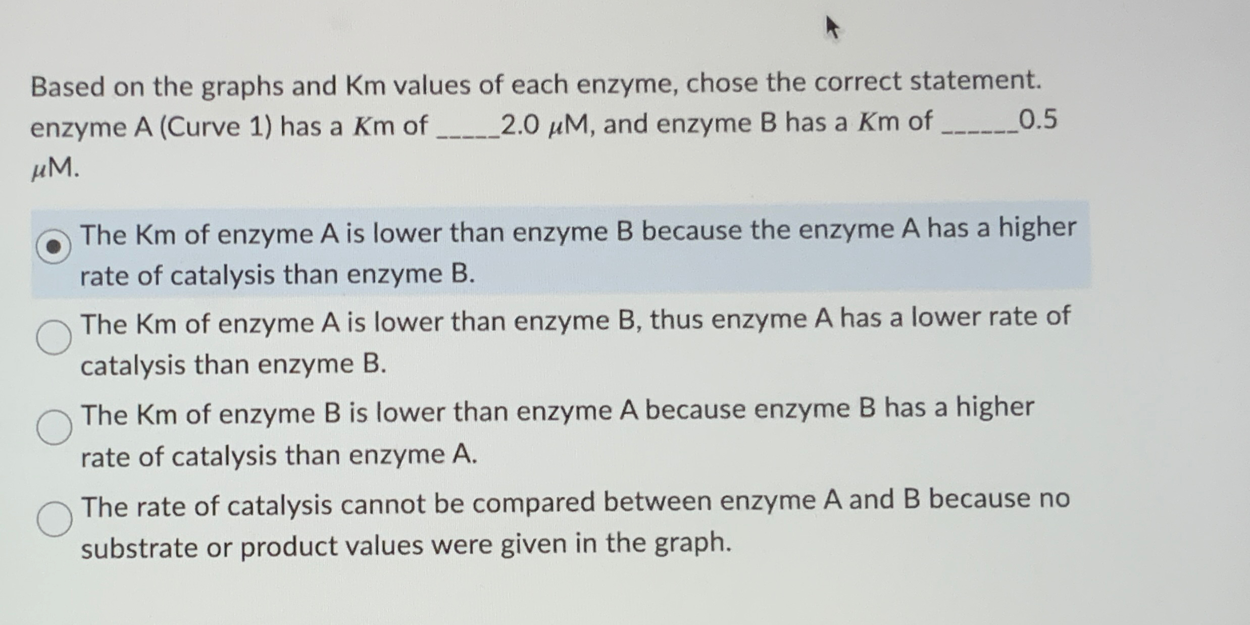 Solved Based on the graphs and Km ﻿values of each enzyme, | Chegg.com